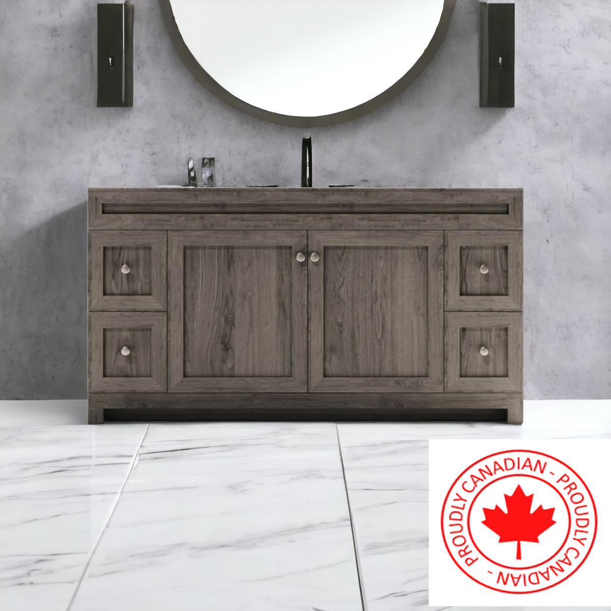 CABINETSMITH- 60" Single Sink CANADIAN Bathroom Vanity With White Quar ...