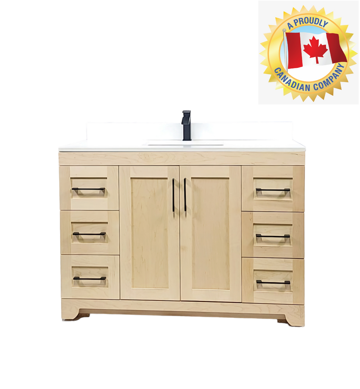 CANADIAN MAPLE 60" Single Sink, Natural Stain Bathroom Vanity With Whi ...