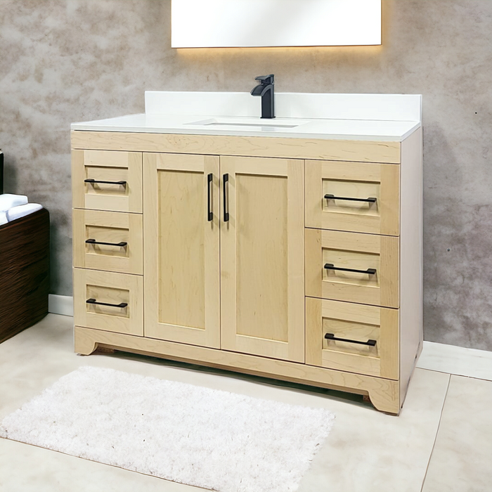CANADIAN MAPLE 42", Natural Stain Bathroom Vanity With White Quartz Co ...