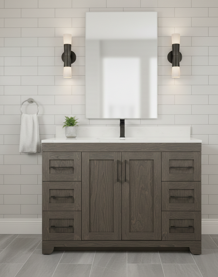 CANADIAN MAPLE 54" , Charcoal Gray Bathroom Vanity With Quartz Counter ...