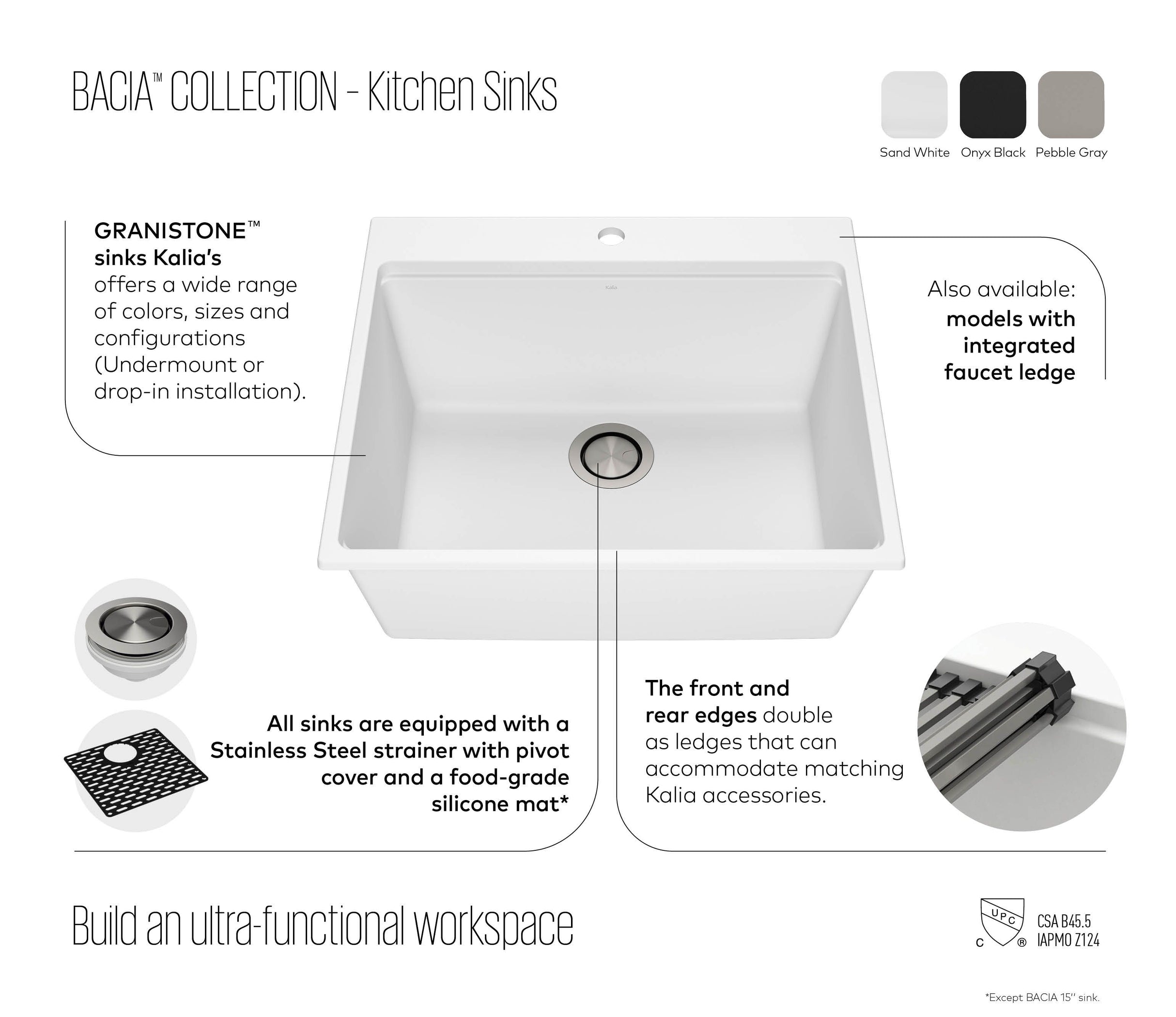 KALIA - Bacia - Kitchen sink 27" Undermount ( 3 COLORS AVAILABLE ...