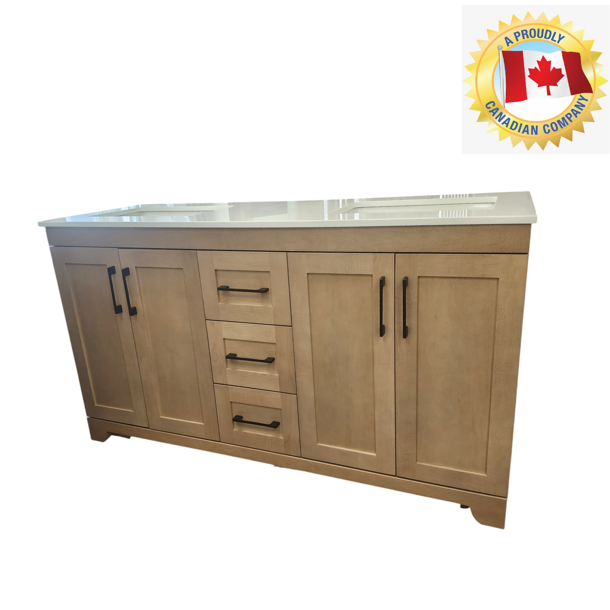 CANADIAN MAPLE - 60" Double Sink , Loft Stain Bathroom Vanity With Qua ...