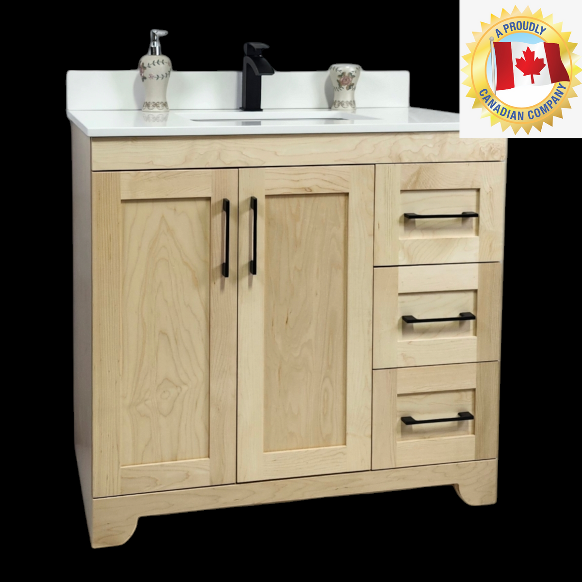 CANADIAN MAPLE - 36" , Natural Stain Bathroom Vanity With Quartz Count ...