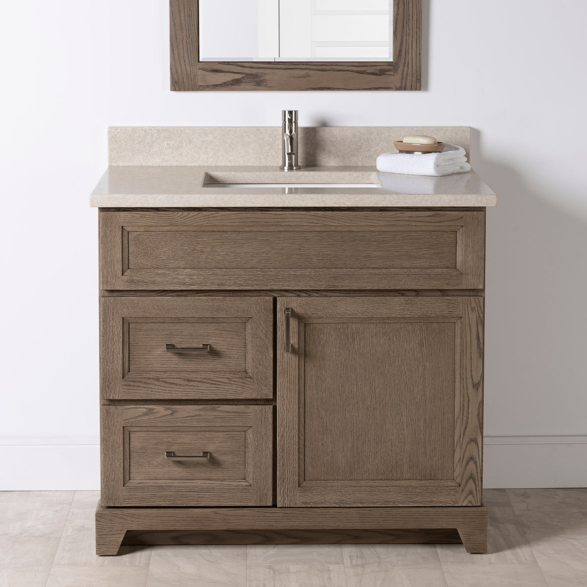StoneWood / Desert Oak - 36" Bathroom Vanity With Quartz Countertop ...